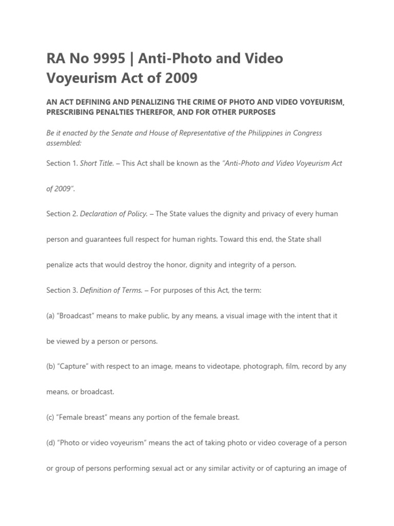 RA No 9995 Anti-Photo and Video Voyeurism Act of 2009 | PDF | Crimes ...