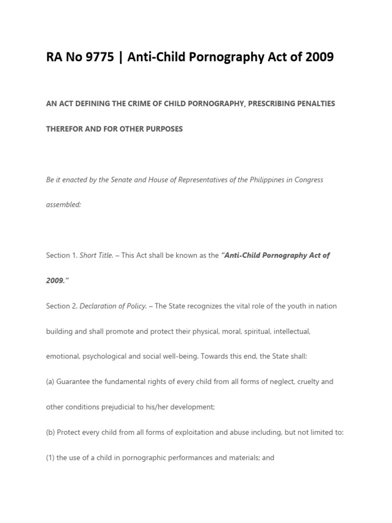 RA No 9775 Anti-Child Pornography Act of 2009 | PDF | Prosecutor ...