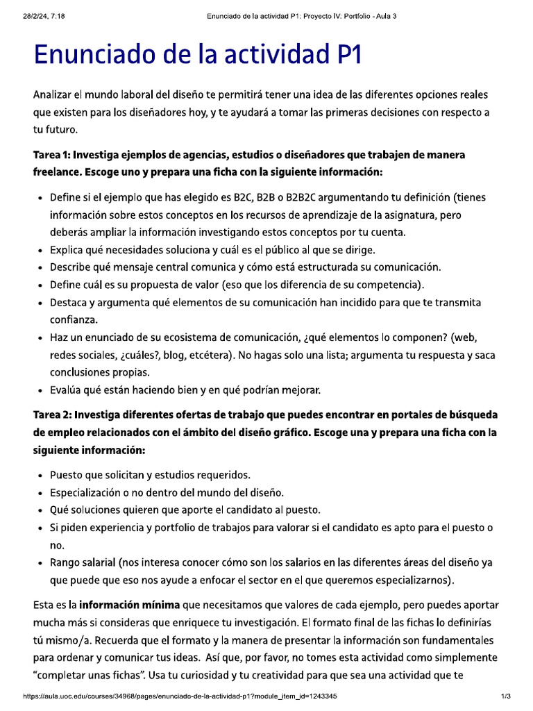 Enunciado p1 Portfolio | PDF