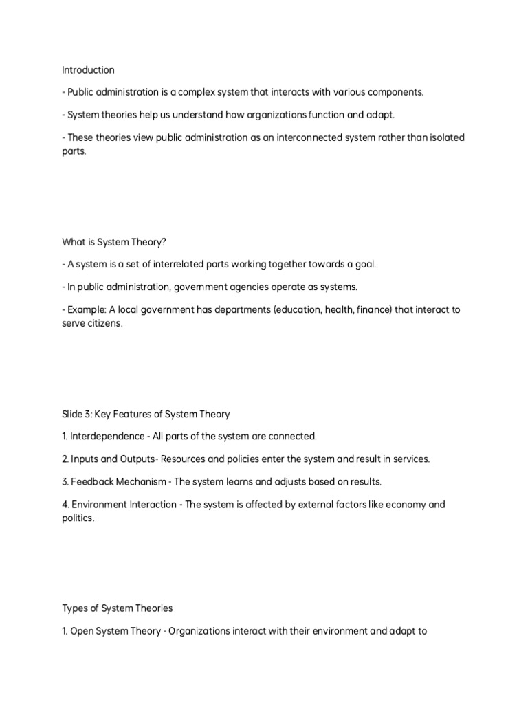 Understanding System Theory in Public Admin | PDF | System | Systems Theory