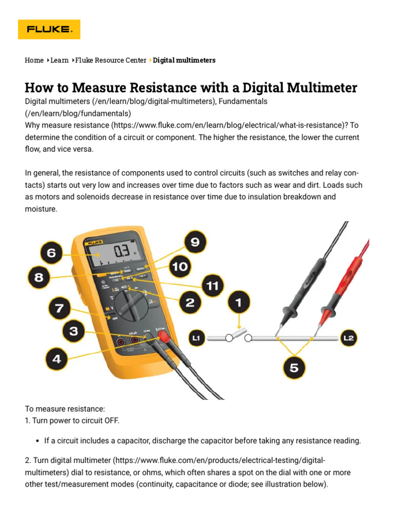 How to Measure Resistance With a Digital Multimeter _ Fluke | PDF ...