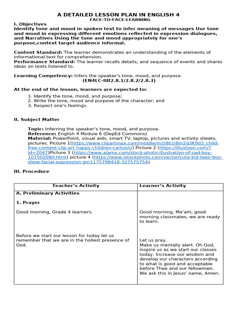 DETAILED LESSON PLAN ENGLISH | PDF | Lesson Plan | Learning
