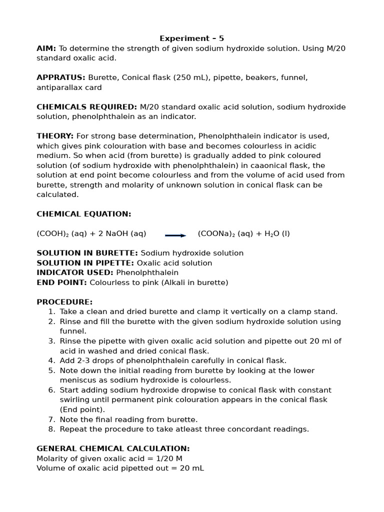 Determine Sodium Hydroxide Strength Experiment | PDF | Sodium Hydroxide ...