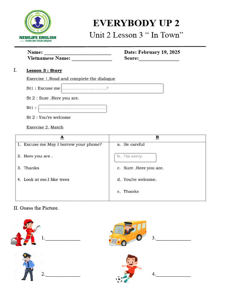 EVERYBODY UP 2 Unit 2 Lesson 3 " in Town" | PDF