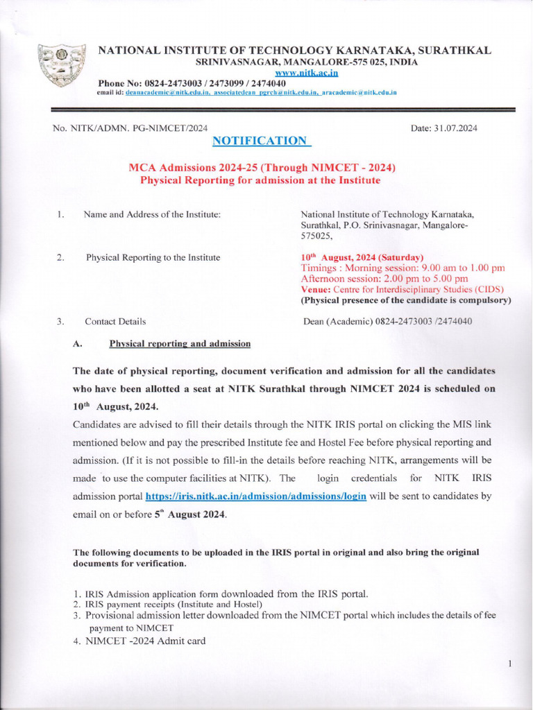 MCA 2024 Notification | PDF