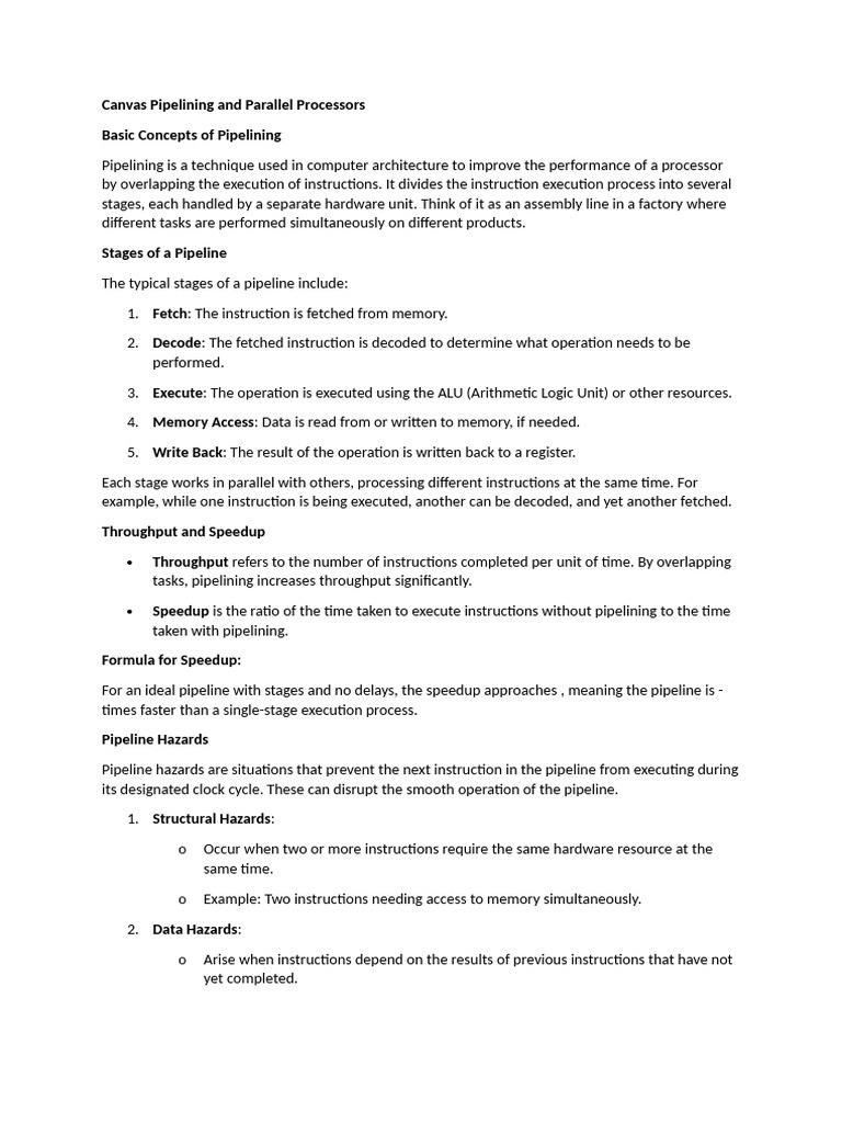 Canvas Pipelining and Parallel Processors | PDF | Central Processing Unit | Parallel Computing