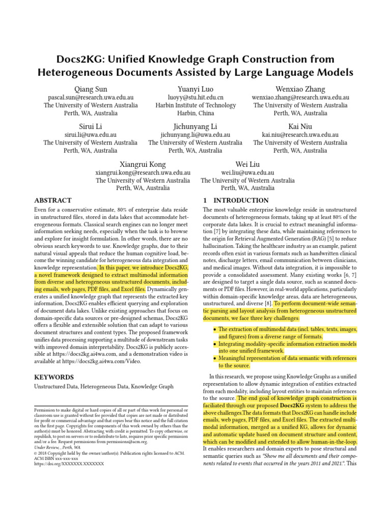 Docs2KG Unified Knowledge Graph Construction From | PDF | Parsing | Page Layout