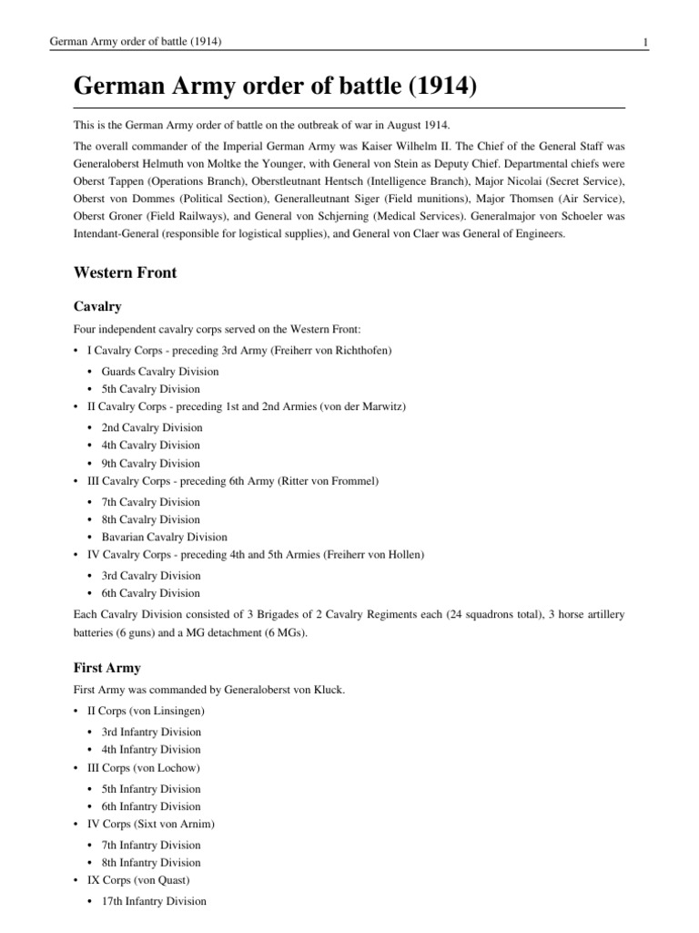 1914 German Army | PDF | World War I | Military Units And Formations
