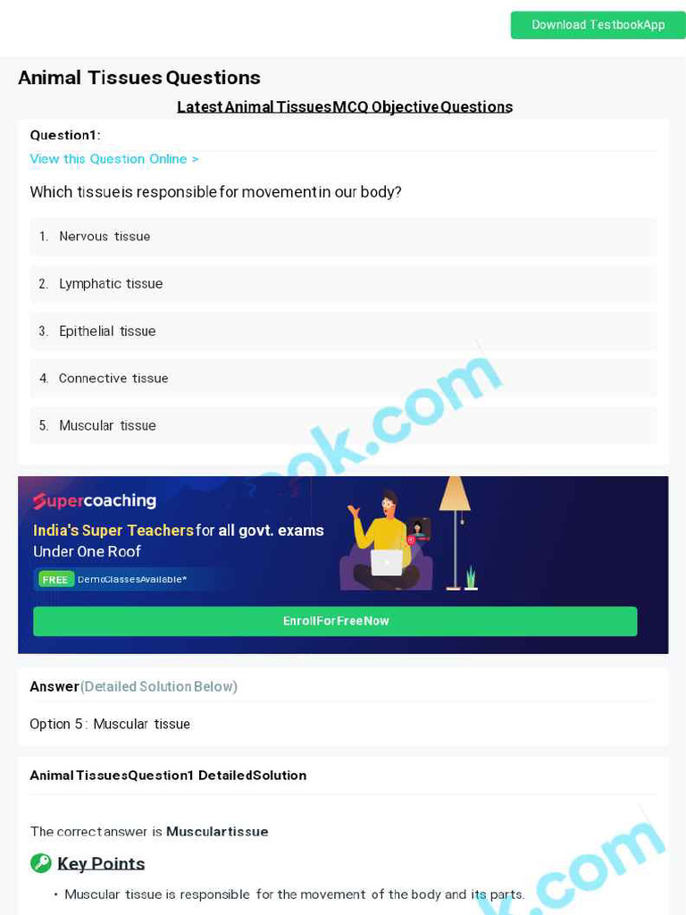 Mcq on Animal Tissues 5eea6a0c39140f30f369e035 | PDF