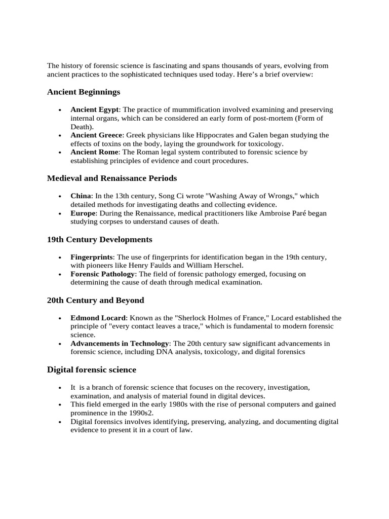 The History of Forensic Science | PDF | Computer Forensics | Forensic ...