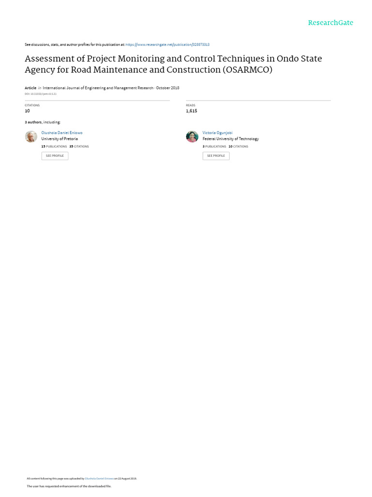 Assessment of Project Monitoring and Control Techn | PDF | Project Management | Net Present Value