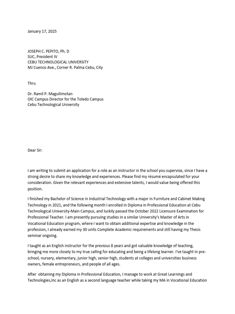 Ctu - Molina Application Letter | PDF | English As A Second Or Foreign ...