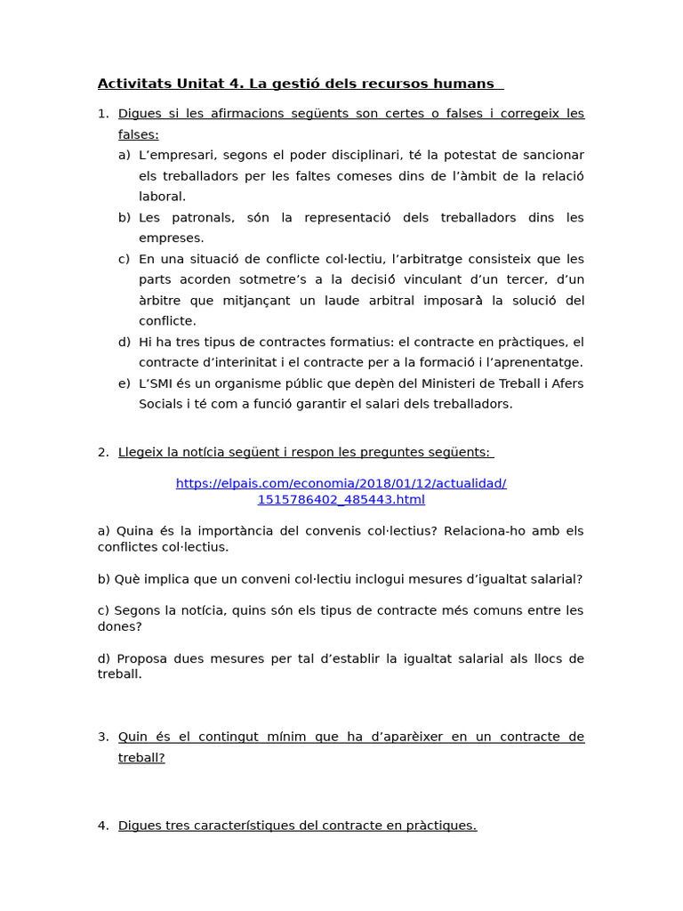 Activitats Unitat 4 batxillerat | PDF