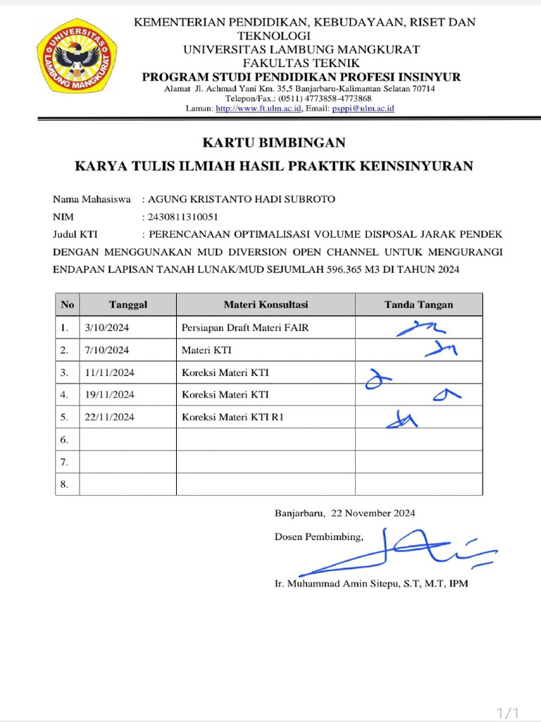 Kartu Bimbingan Kti - Agung Kristanto HS | PDF