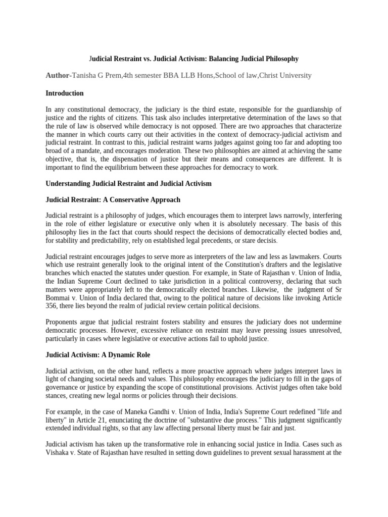 Judicial Activism vs. Restraint Explained | PDF | Judiciaries | Supreme ...