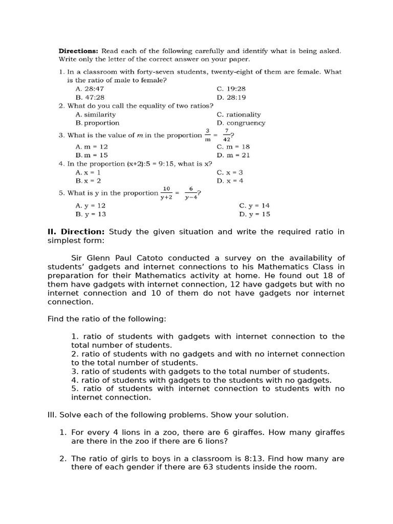 Test - Ratio and Proportion | PDF