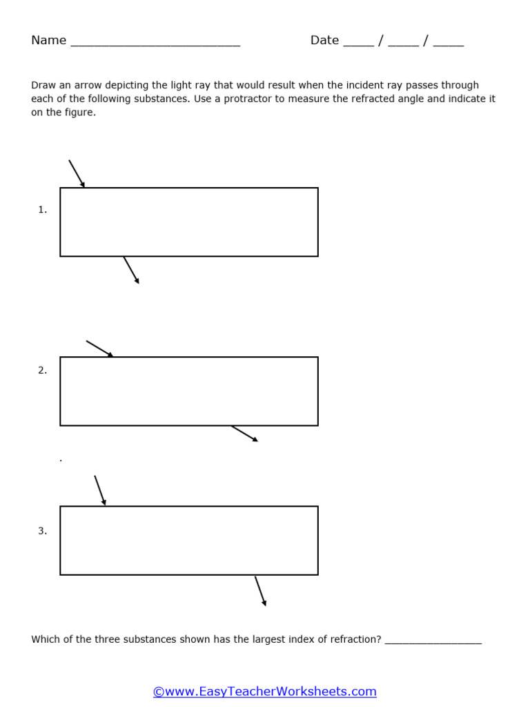 Refraction of Light Rays: Name - Date | PDF