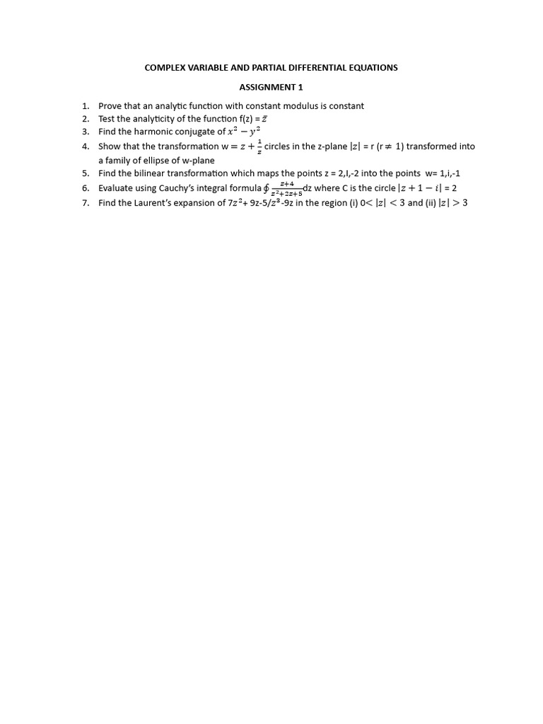 Complex Variables Assignment 1 | PDF