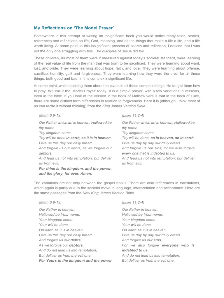 My Book - Reflections On The Model Prayer - Oct 24 | PDF | Lord's ...