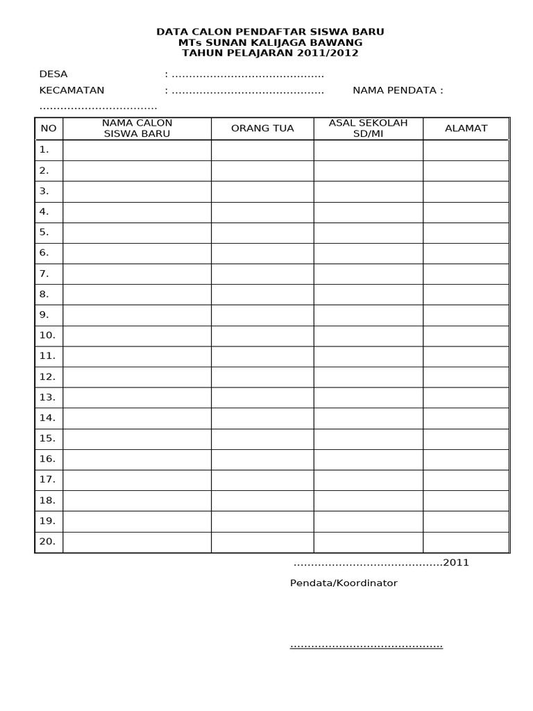 Blanko Data Calon Siswa Baru | PDF