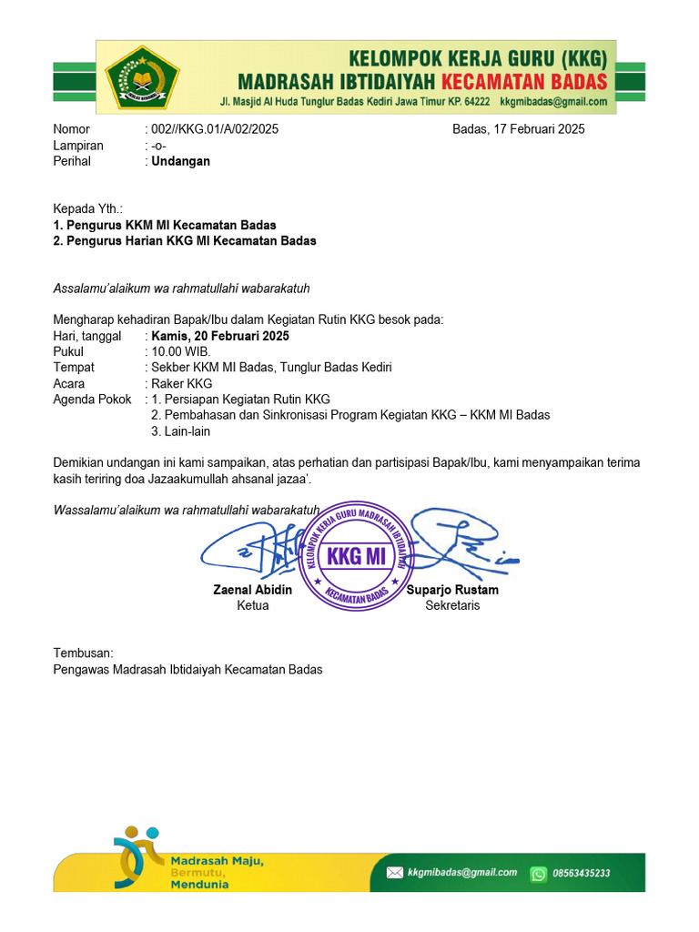 Undangan Raker KKG MI Badas 2025 | PDF