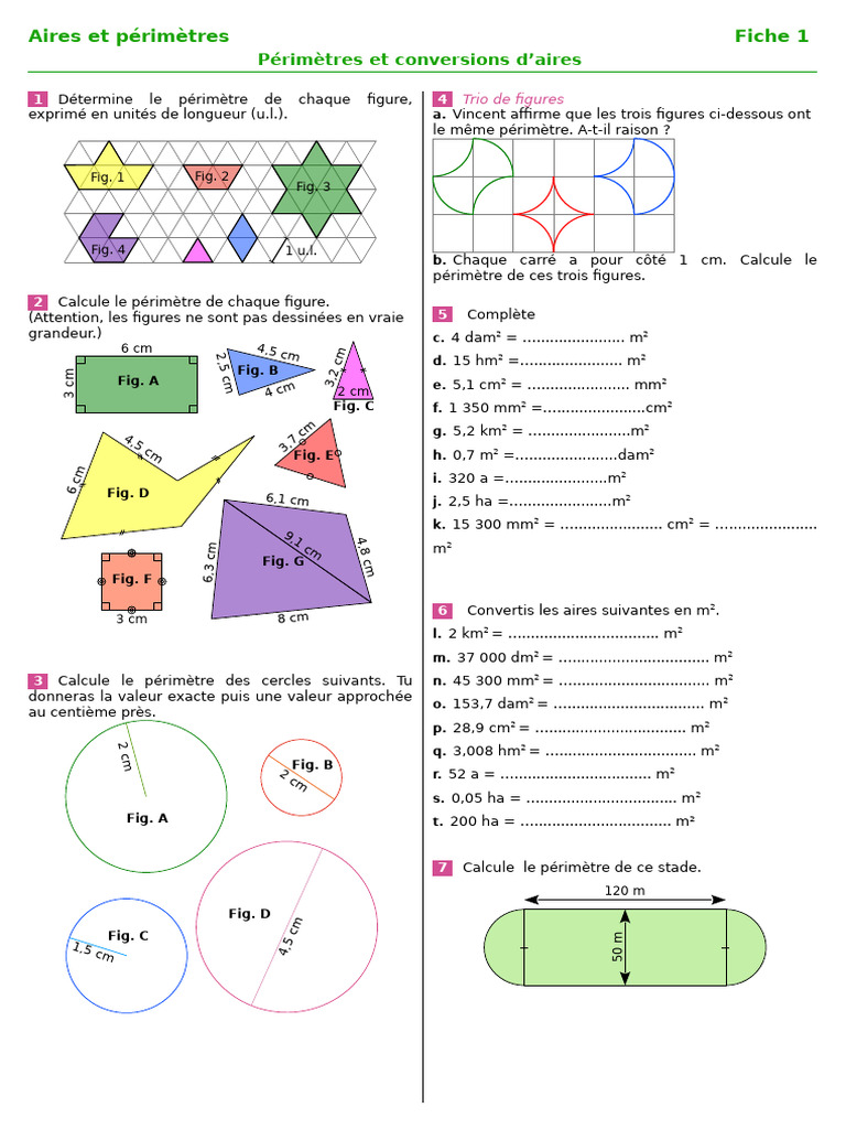 Périmètres et Conversions d'Aires | PDF
