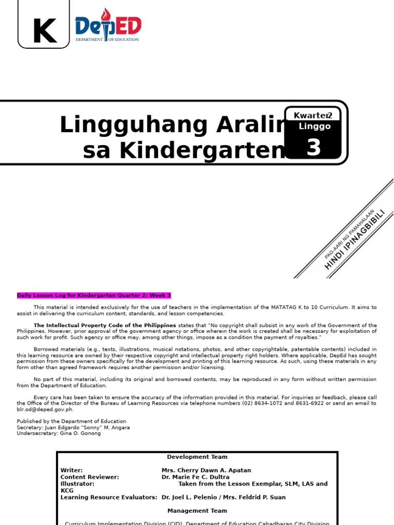 DLL Kindergarten Q2 Week3 | PDF