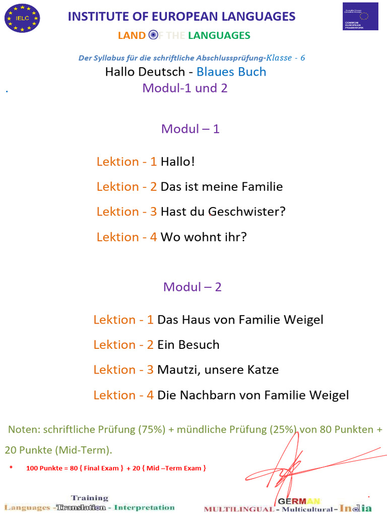 German Syllabus Class 6 | PDF