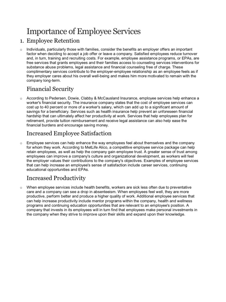 Importance of Employee Services | PDF | Employee Benefits | 401(K)