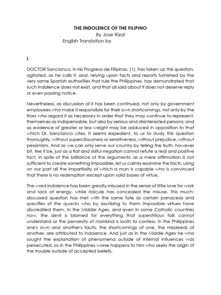 THE INDOLENCE OF THE FILIPINO English Translation | PDF