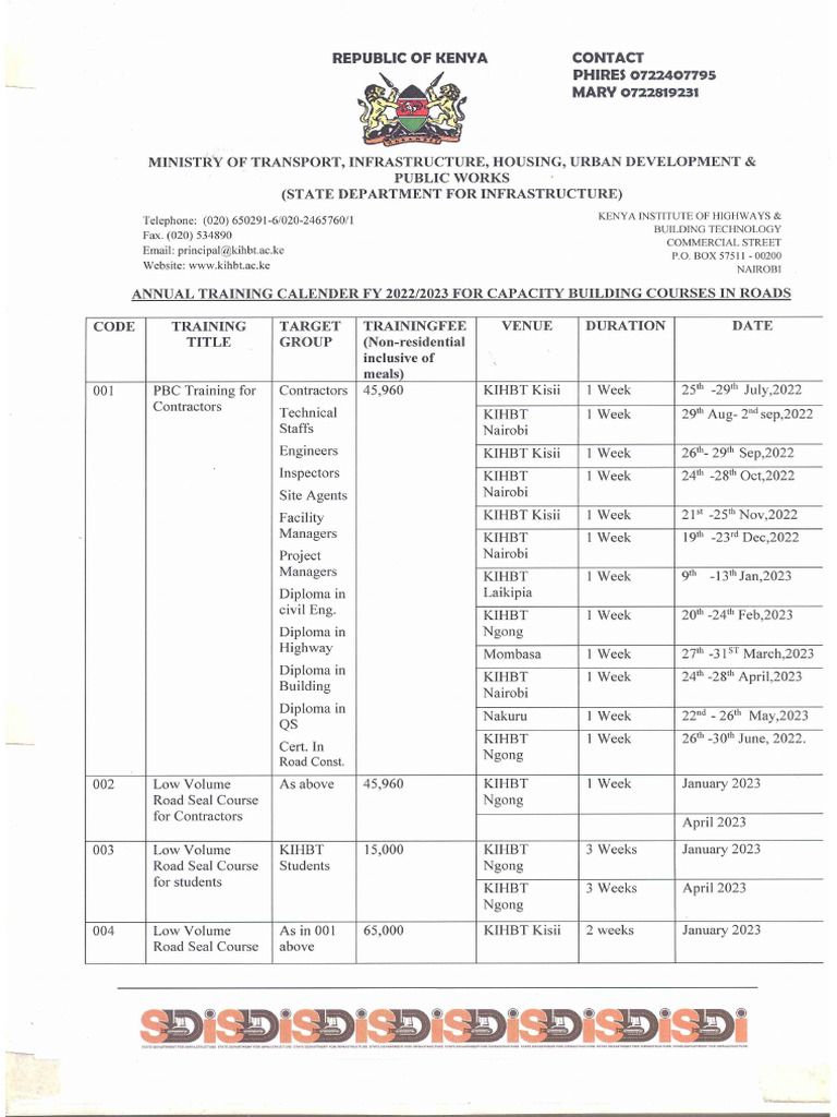 PBC Annual Training Calender | PDF