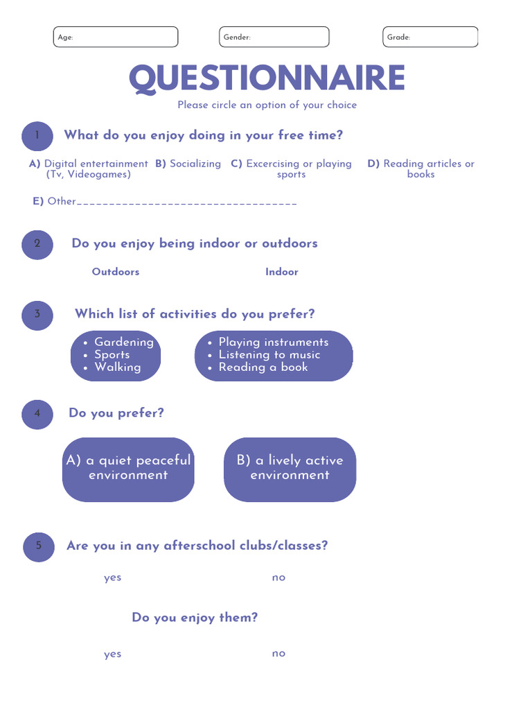 Purple White Illustrative Reporting Questions Worksheet | PDF
