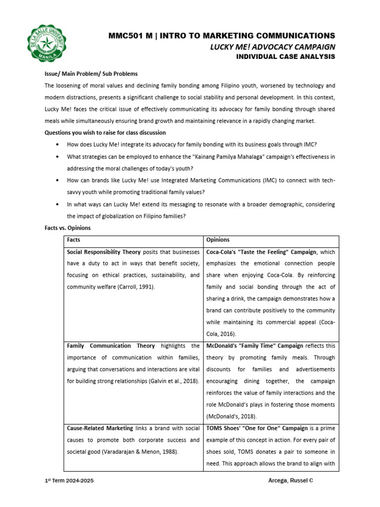 Arcega - Russel - MMC 501M - Lucky Me Indivual Case Analysis - Oct 25 | PDF | Marketing ...