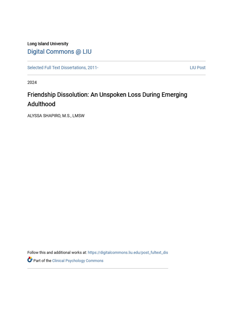 Friendship Loss in Emerging Adulthood | PDF | Friendship | Adolescence
