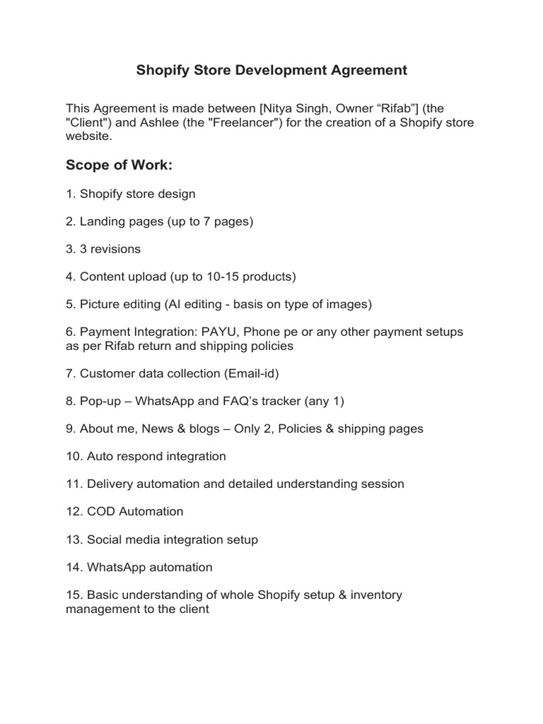 Shopify Store Development Agreement | PDF | Computing | Software
