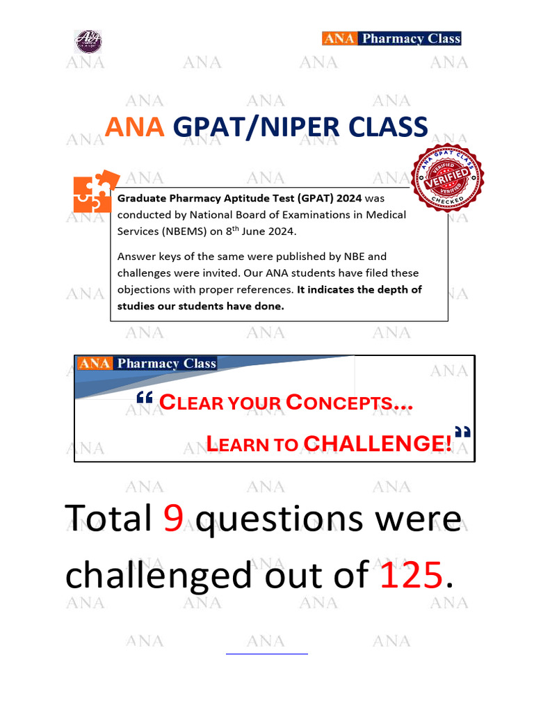 GPAT 2024 Answer Key Objections Filed | PDF | Chemistry