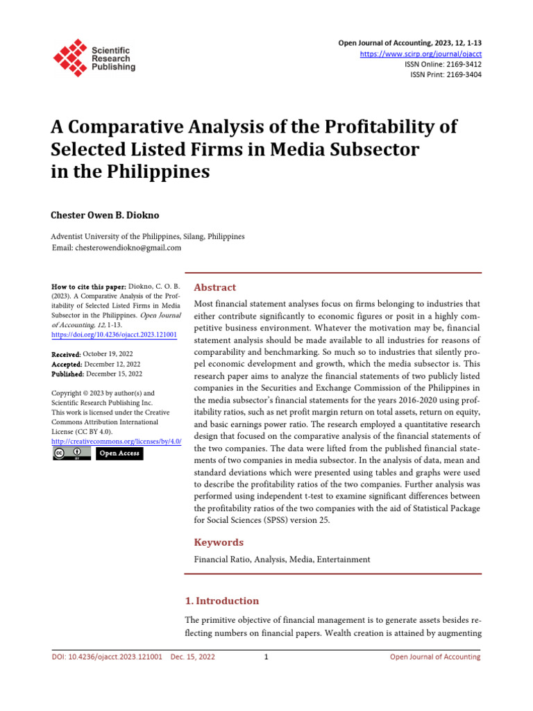 A Comparative Analysis of The Profitability of Sel | PDF | Expense | Income
