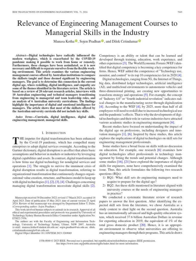 Kotha Et Al. 2024. Relevance - of - Engineering - Management - Courses - To - Managerial ...