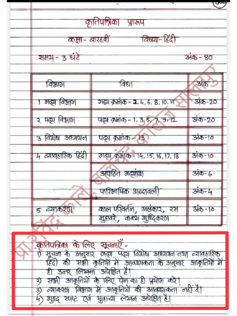 Hindipaperpatternfor 12 Thtimemanagement | PDF