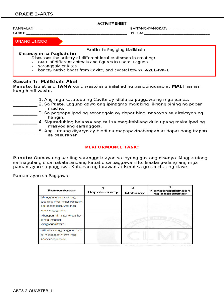 ARTS-2-Q4-ACTIVITY-SHEET - (WEEK1-2) - Copy | PDF