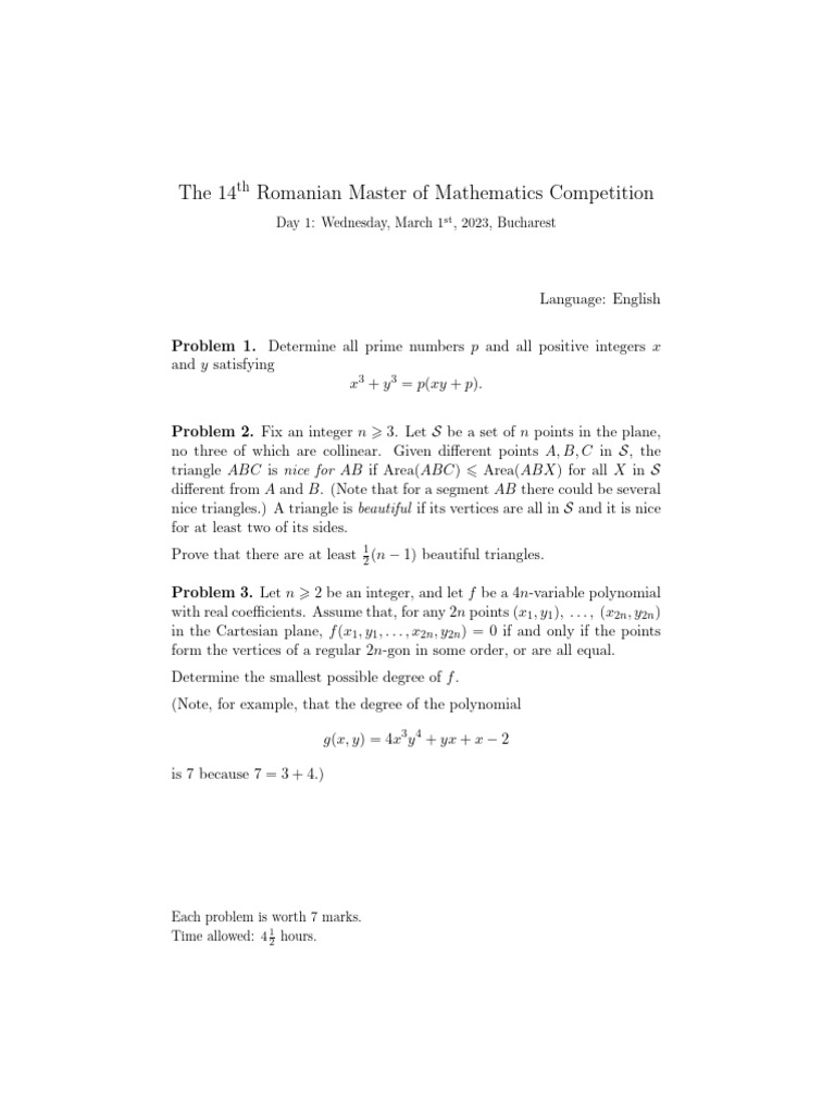 [Solutions] Romanian Masters Mathematics 2023 | PDF | Triangle ...