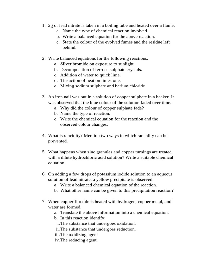 Revision2 (Types of Reaction) | PDF