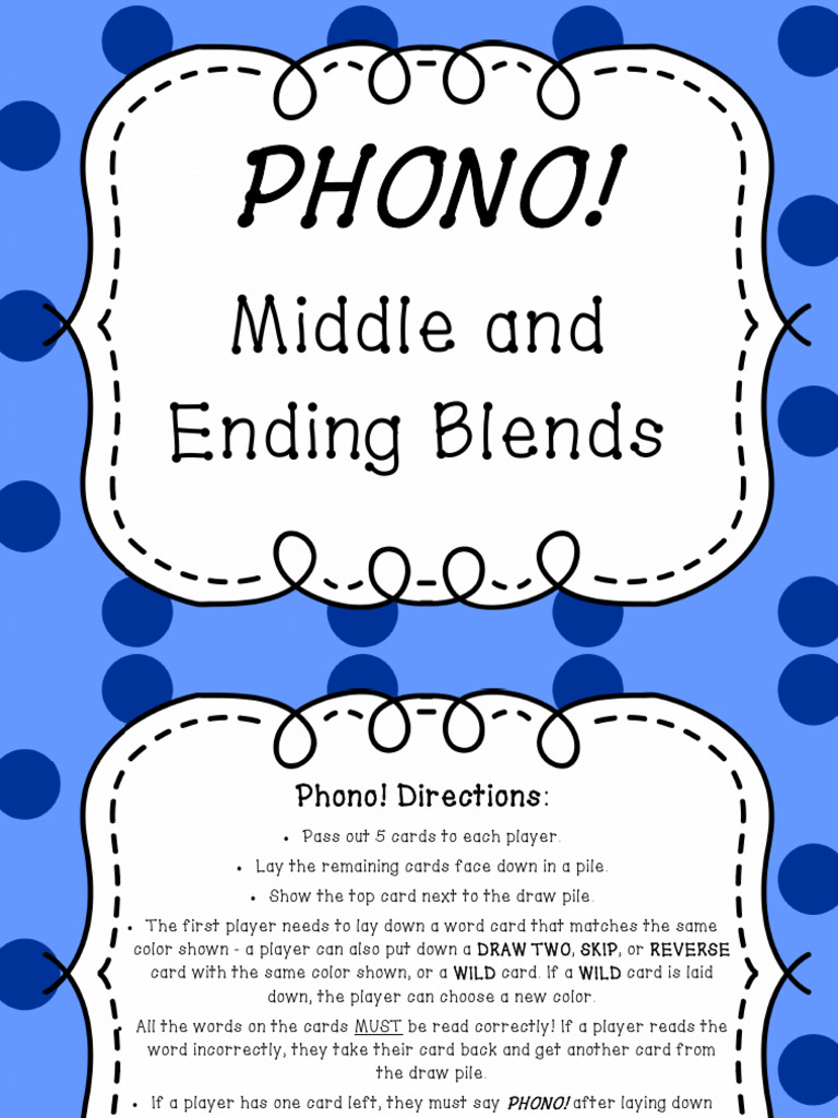 Phono!: Middle and Ending Blends | PDF | Card Games | Games Of Chance