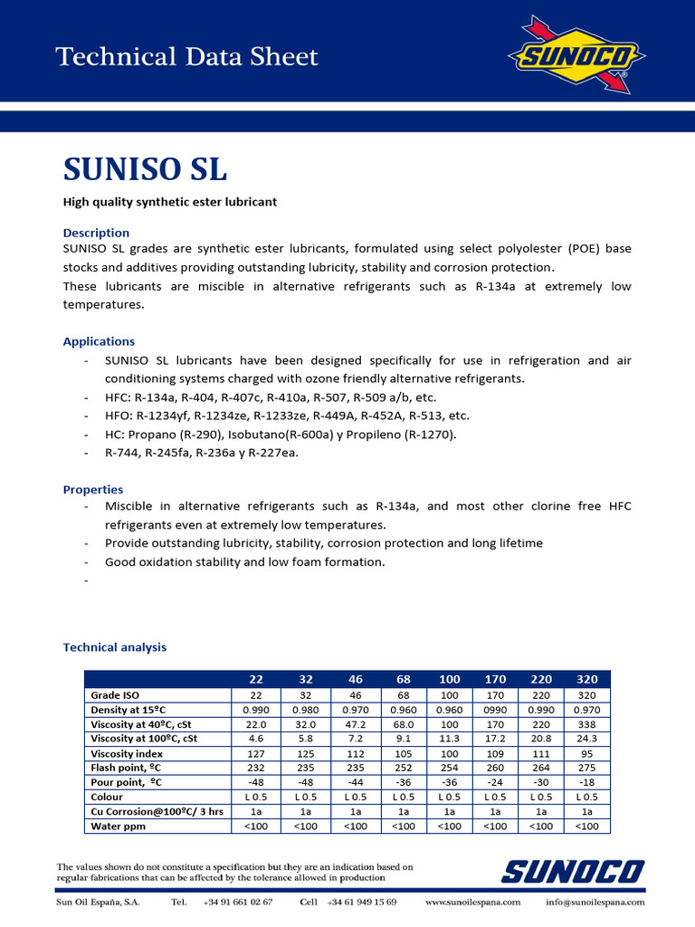 SUNISO SL (English) (1) | PDF | Materials | Mechanical Engineering