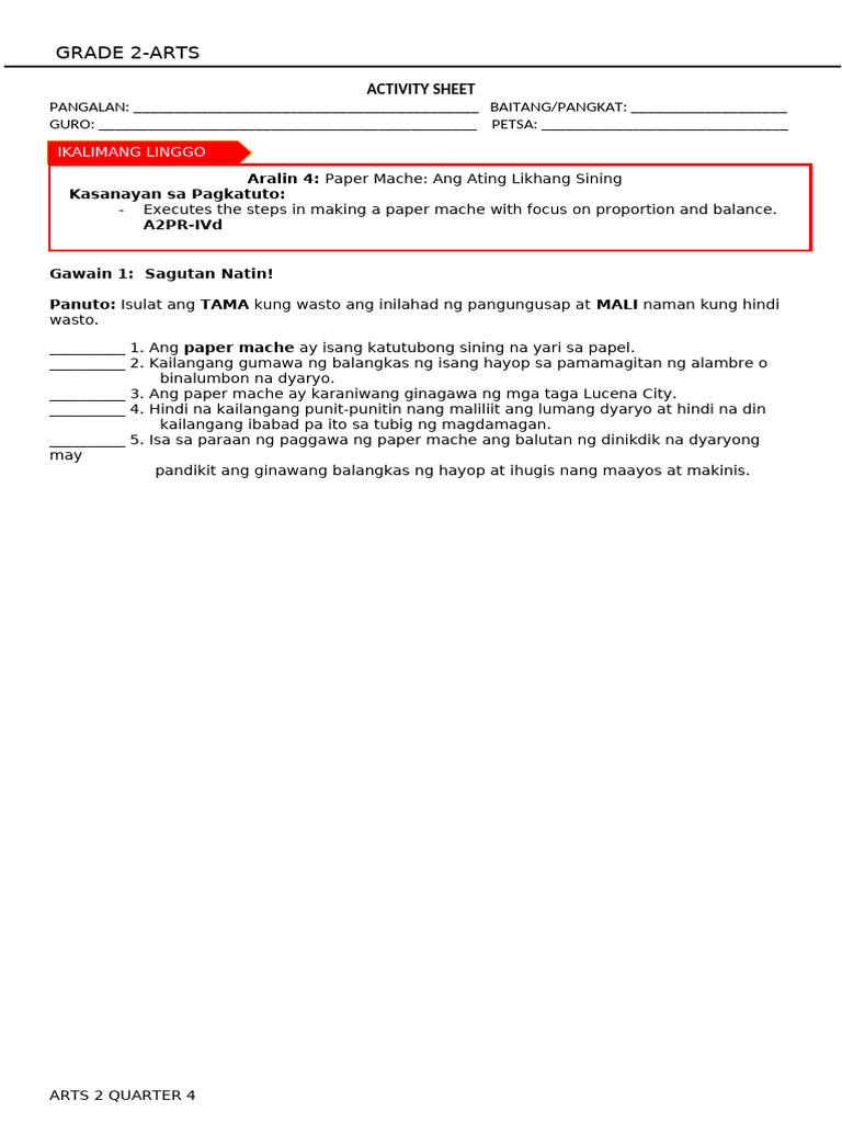 ARTS-2-Q4-ACTIVITY-SHEET - (WEEK5-8) - Copy | PDF