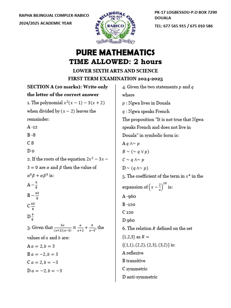 LOWER SIXTH FIRST TERM EVALUATION 2024-2025 | PDF | Mathematical Analysis | Abstract Algebra