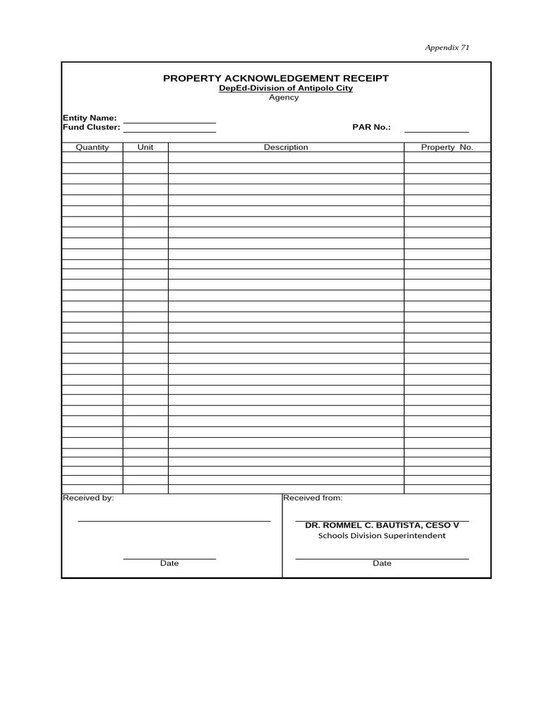 Appendix 71 - PROPERTY ACKNOWLEDGEMENT RECEIPT (PAR) | PDF
