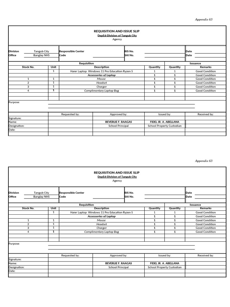 Requisition and Issue Slip (Ris) | PDF | Computer Hardware | Personal ...