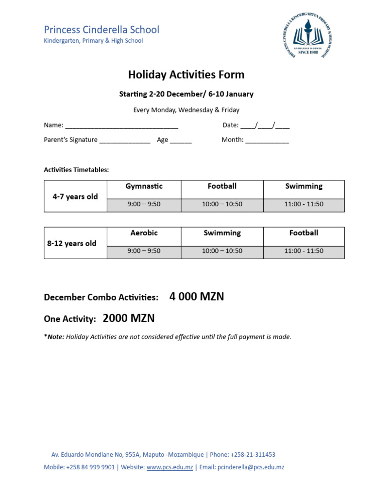 December Activities Form 2024 - 4fe22f98 | PDF