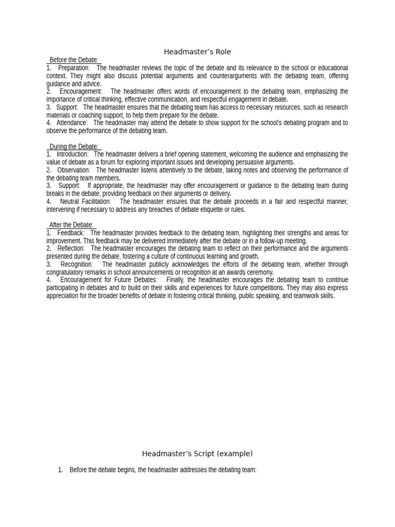 Debate - Headmaster Script | PDF | Argument | Critical Thinking